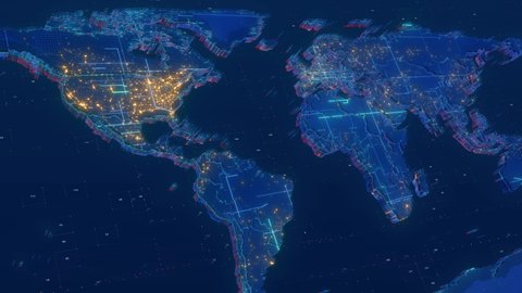 Digital World Map Animation Blue High Stock Footage Video (100% Royalty ...