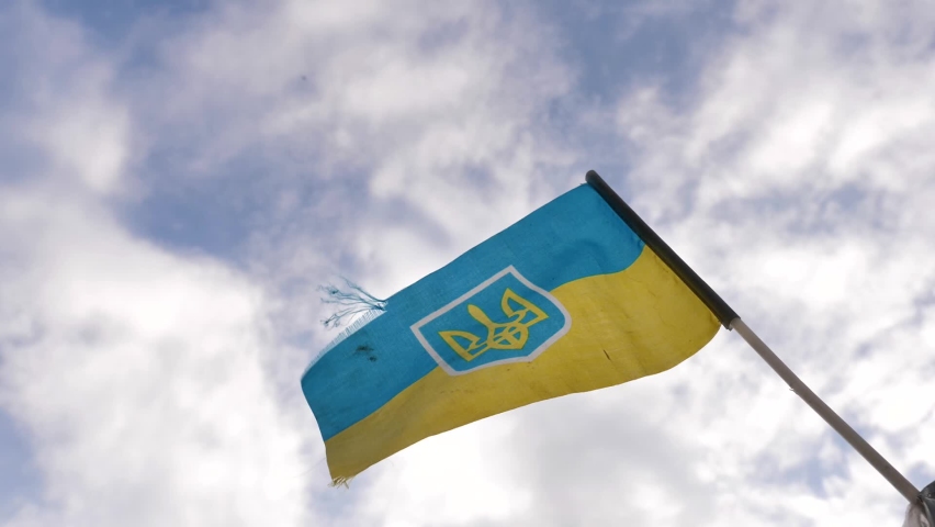 Slow motion of Ukraine flag waving background sky blue and yellow ...