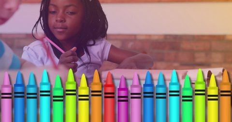Animation Crayons Over Diverse Schoolchildren Drawing Stock Footage ...