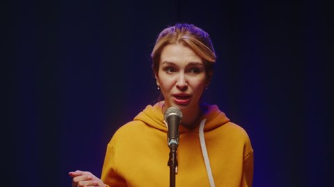 Standup Cafe Woman Comedy Concert Woman Stock Footage Video (100% ...