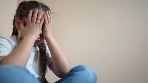 Sad Girl Sitting Corner Crying Lifestyle Stock Footage Video (100% ...