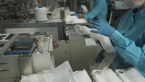 Factory Fabric Mask Production Process Worker Stock Footage Video (100% ...