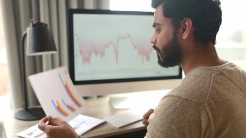 Indian Male Trader Investor Using Computer Stock Footage Video (100% ...