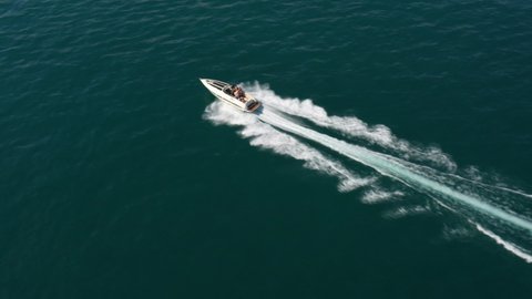 Speedboat Moves Fast On Water Side Stock Footage Video (100% Royalty ...