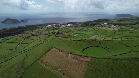 Farms Around Ancient Volcano Terceira Island Stock Footage Video (100% ...