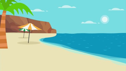 Beautiful Tropical Beach Animation Colorful Umbrella Stock Footage ...