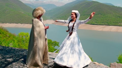 Girl Man Papakha National Georgian Costume Stock Footage Video (100% ...