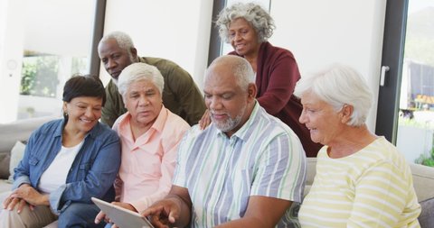 Happy Senior Diverse People Talking Using Stock Footage Video (100% ...