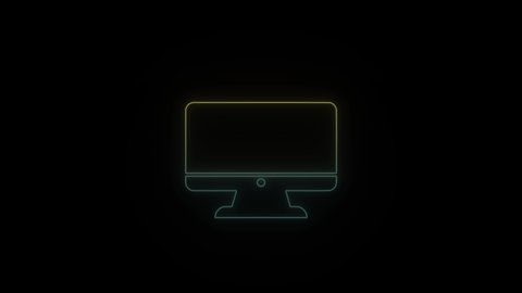 Glowing Neon Computer Icon On Black Stock Footage Video (100% Royalty ...