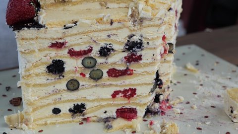 Tilting Shot Over Halfeaten Wedding Cake Stock Footage Video (100% ...