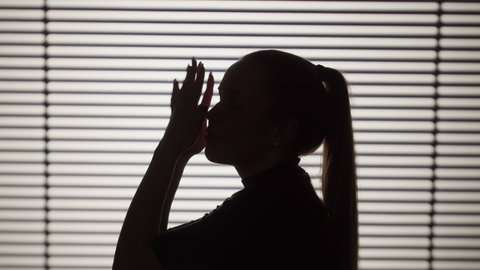 Shadow Crying Woman Closeup Silhouette Depressed Stock Footage Video ...