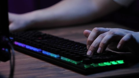 Gamer Typing On Backlight Keyboard Closeup Stock Footage Video (100% ...