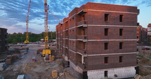 Construction Site Lowrise Brick Houses Summer Stock Footage Video (100% ...