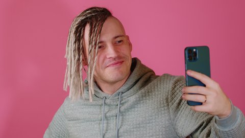 Handsome White Man Dreadlocks Takes Selfie Stock Footage Video (100% ...