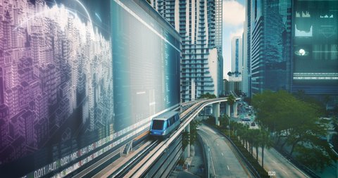 Train Middle Highrise Urban Environment Futuristic Stock Footage Video ...