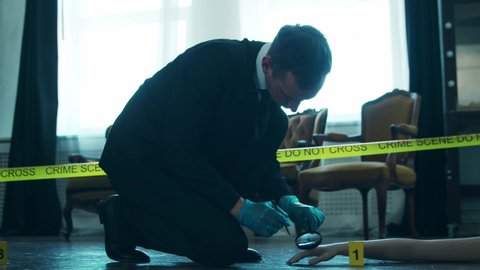 Detective Collecting Evidence Crime Scene Forensic Stock Footage Video ...
