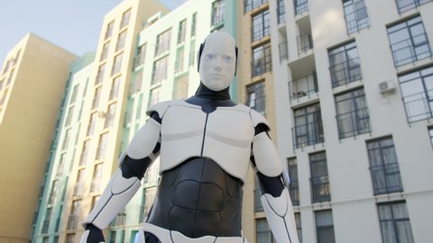 Futuristic White Robot Looking Camera While Stock Footage Video (100% ...
