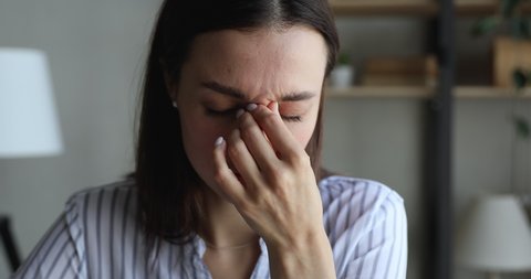 Close View Face Exhausted Female Employee Stock Footage Video (100% ...