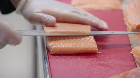 Close Chef Using Cutting Fish Fillet Stock Footage Video (100% Royalty ...