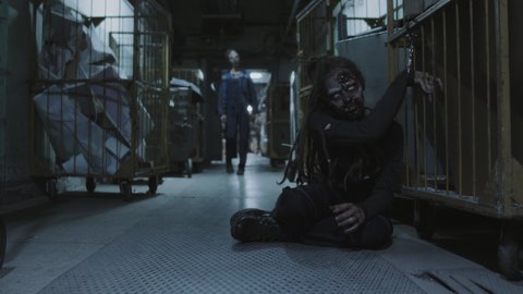 Long Shot Female Evil Zombie Captured Stock Footage Video (100% Royalty ...