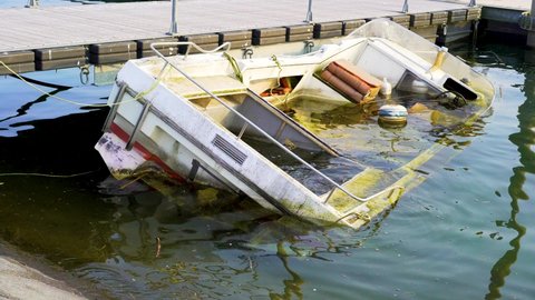 Boat Tied Dock Flooded Half Sunk Stock Footage Video (100% Royalty-free ...
