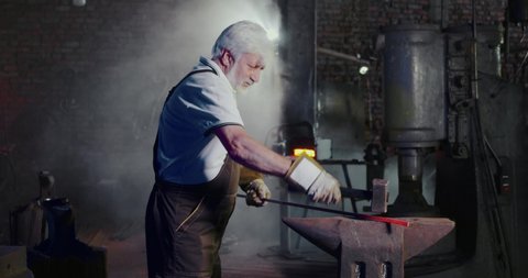 Side View Skillful Blacksmith Working Mastershop Stock Footage Video ...