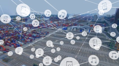 Animation Network Connections Icons Over Shipyard Stock Footage Video ...