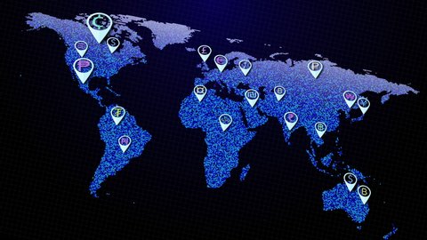 Currencies Countries On World Map Digital Stock Footage Video (100% ...