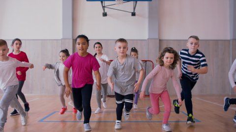 Group Elementary Students Running During Class Stock Footage Video (100 ...