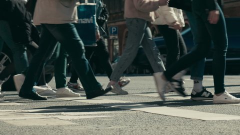 Crowd People Crosses Intersection Pedestrian Crossing Stock Footage ...