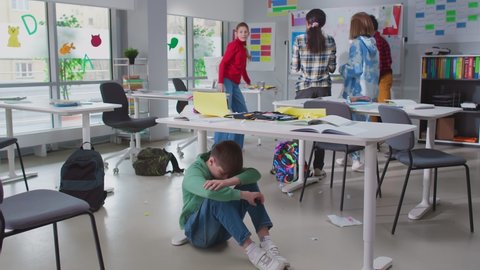 Teenage Boy Sit Cry Under Desk Stock Footage Video (100% Royalty-free ...