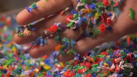 Microplastics Hands Colorful Plastic Fragments Particles Stock Footage ...