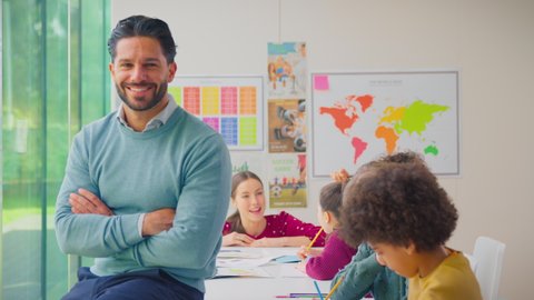 Portrait Smiling Male Elementary School Teacher Stock Footage Video ...