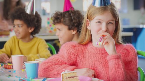 Girl Sitting Table Party Celebrating Birthday Stock Footage Video (100% ...