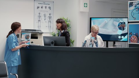Busy Hospital Reception Desk Different People Stock Footage Video (100% ...