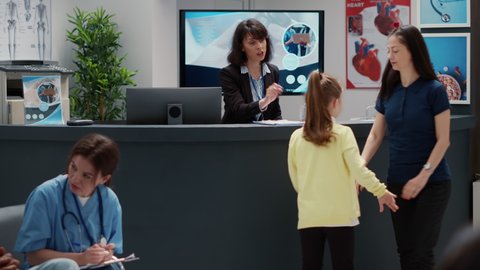 Busy Hospital Reception Desk Diverse People Stock Footage Video (100% ...