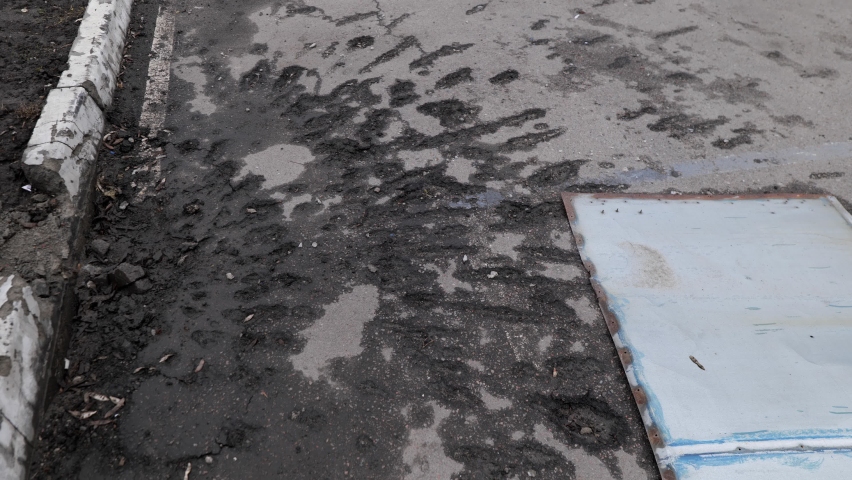 War Ukraine Shell Explosion Crater Asphalt Stock Footage Video (100% ...