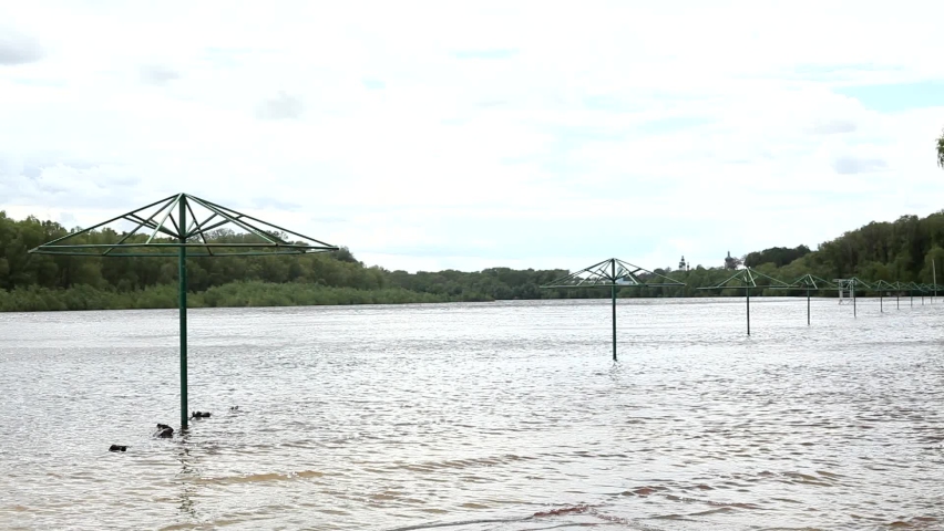Flooded River Bank Beach Vacationers Spring Stock Footage Video (100% ...