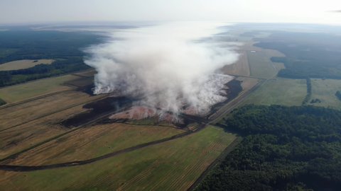 Large Peat Fire Filmed Drone Clouds Stock Footage Video (100% Royalty ...