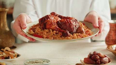 Kabsa Closeup Rice Meat Dish Saudi Stock Footage Video (100% Royalty ...