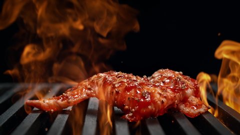 Marinated Chicken Wing Falling Onto Grill Stock Footage Video (100% ...
