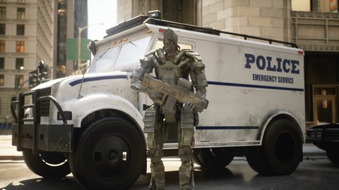 Robot Gun Guards Armoured Police Car Stock Footage Video (100% Royalty ...