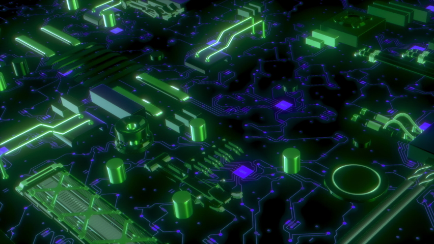 Futuristic Technology Neon Animation of CPU, GPU, and Circuit Board Technology Videos