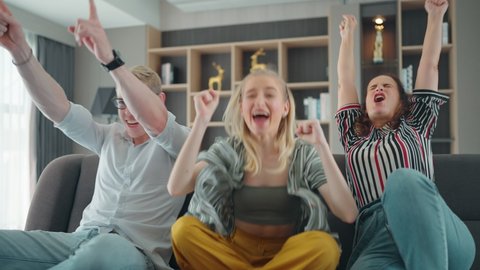Cheerful Happy Caucasian Family Cheering Favorite Stock Footage Video ...