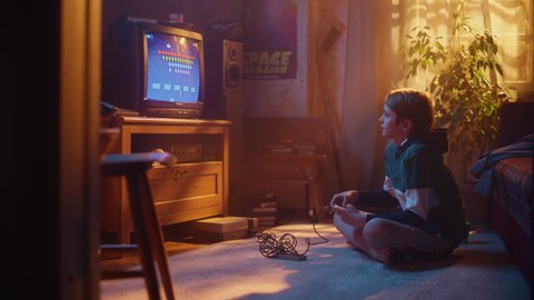 Young Boy Playing Eighties 2d Arcade Stock Footage Video (100% Royalty ...