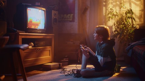 Nostalgic Retro Concept Young Boy Playing Stock Footage Video (100% ...