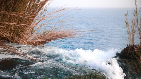 Blue Water Flows Cliff Into Sea Stock Footage Video (100% Royalty-free ...