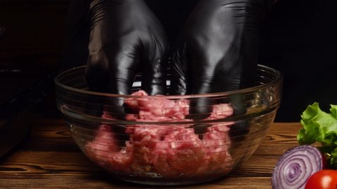 Chef Mixing Ground Beef Shaping Burger Stock Footage Video (100% ...