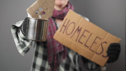Bum Woman Begging Holds Cardboard Sign Stock Footage Video (100% ...