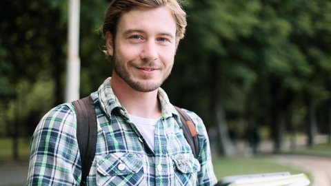 Student Guy Standing University Campus Portrait Stock Footage Video ...